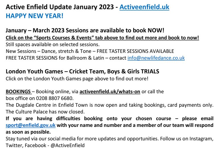 Active Enfield - Sport, dance and health activities in North London