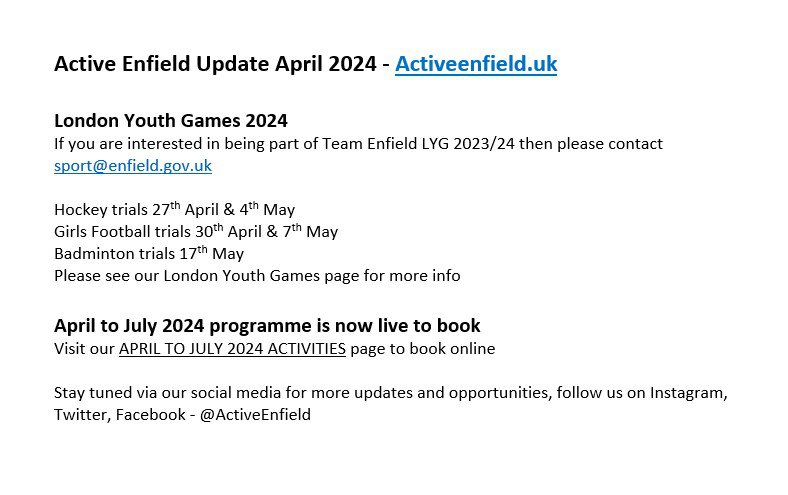 Active Enfield - Sport, dance and health activities in North London