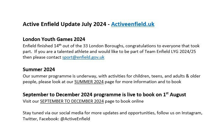 Active Enfield - Sport, dance and health activities in North London